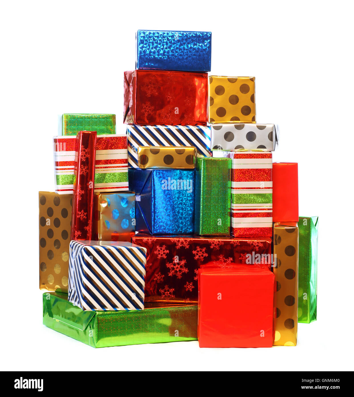 Stack of colorful presents isolated on white Stock Photo - Alamy
