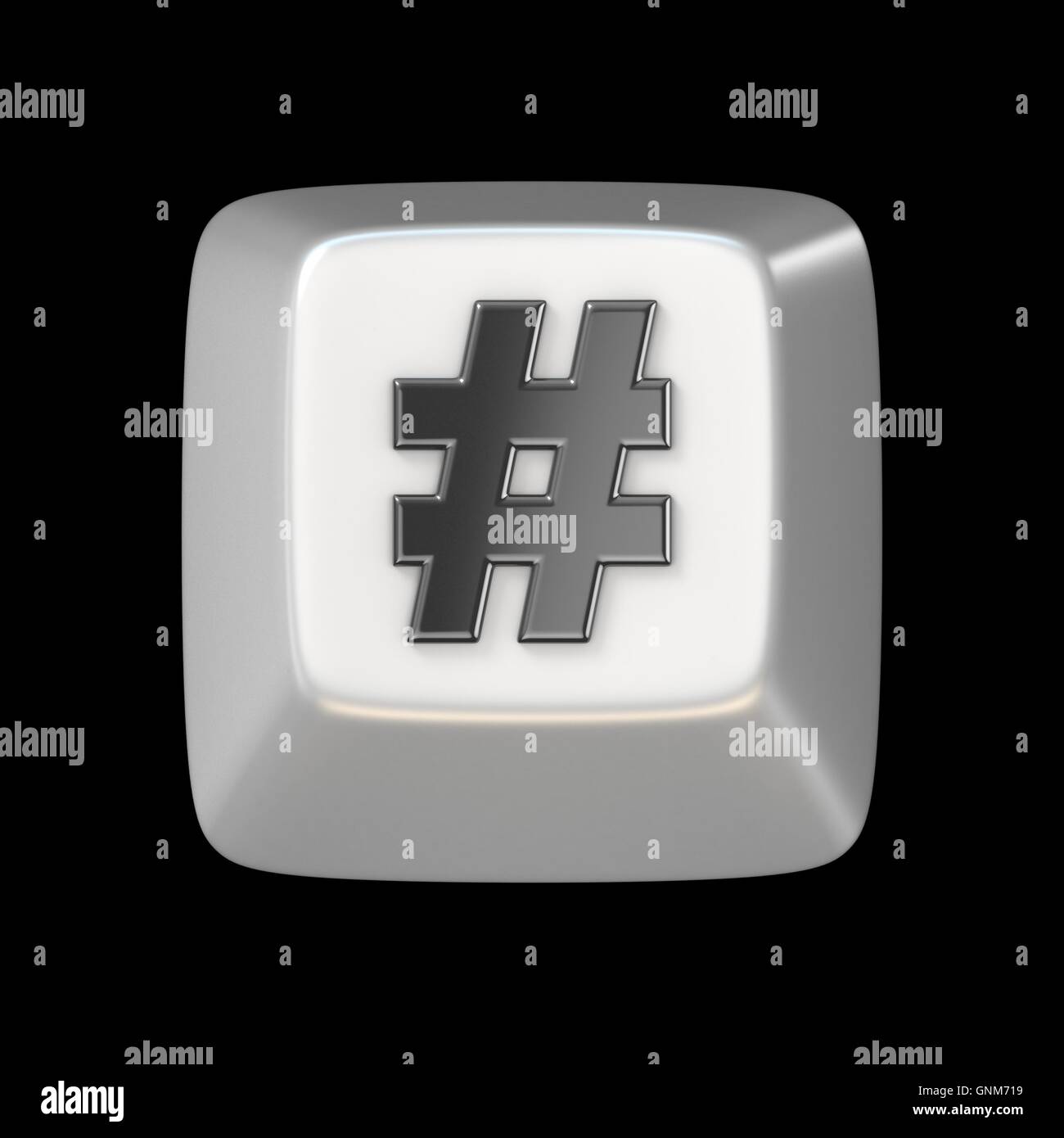 Computer keyboard key hashtag, sign 3D render illustration isolated on ...