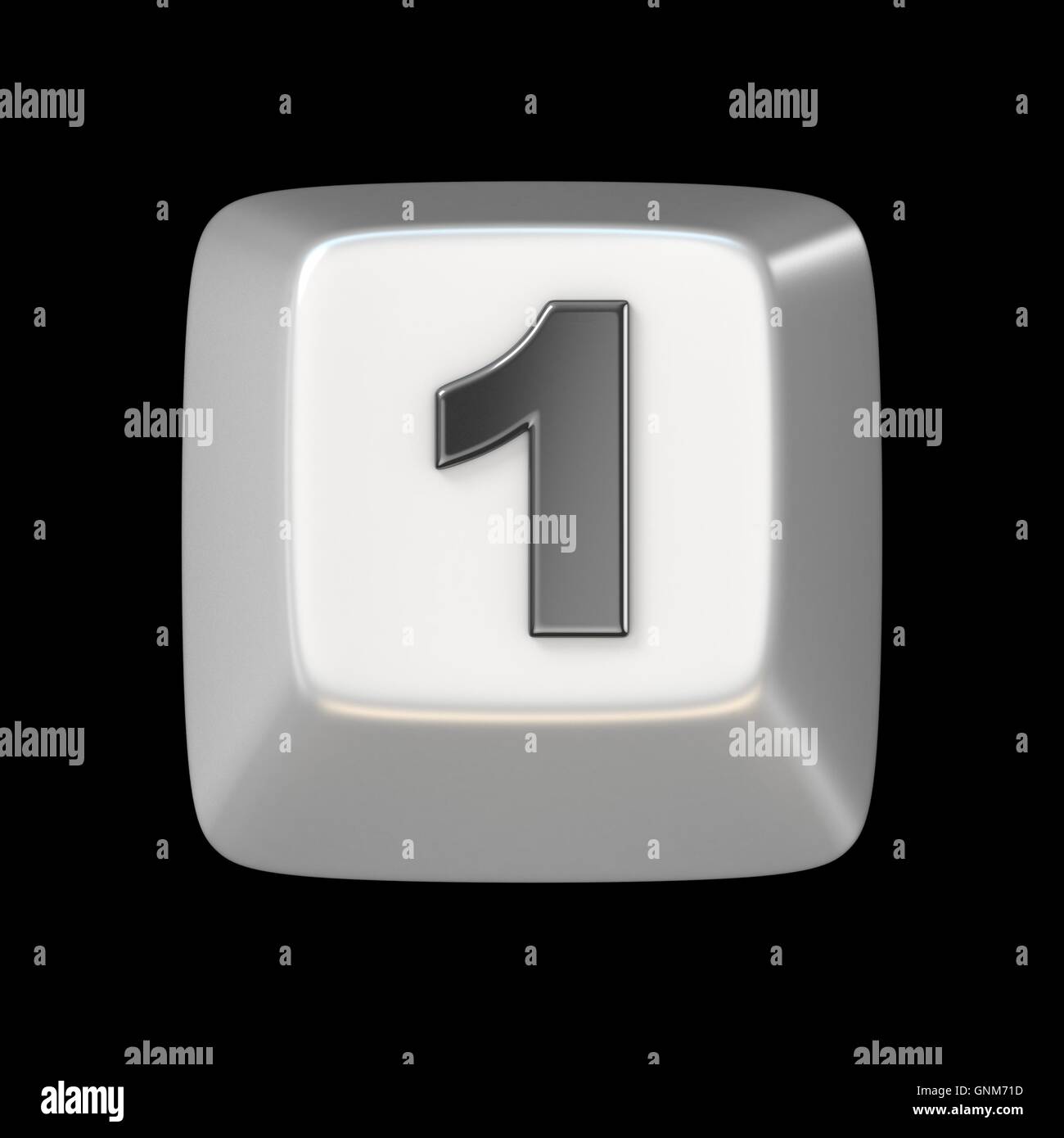 Computer keyboard key number ONE 1 3D render illustration isolated on ...