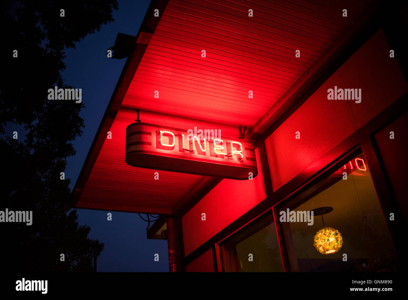 Neon Red Diner Sign at Night on a street in Athens, Georgia Stock Photo ...