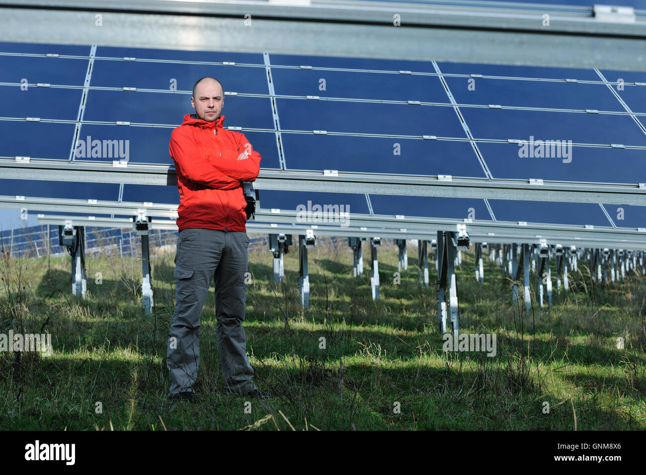 Male solar panel engineer at work place Stock Photo - Alamy