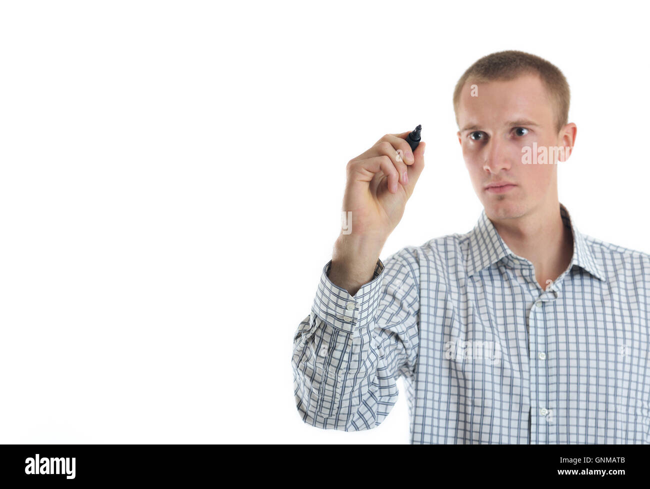 handsome young business man touching screen isolated Stock Photo - Alamy