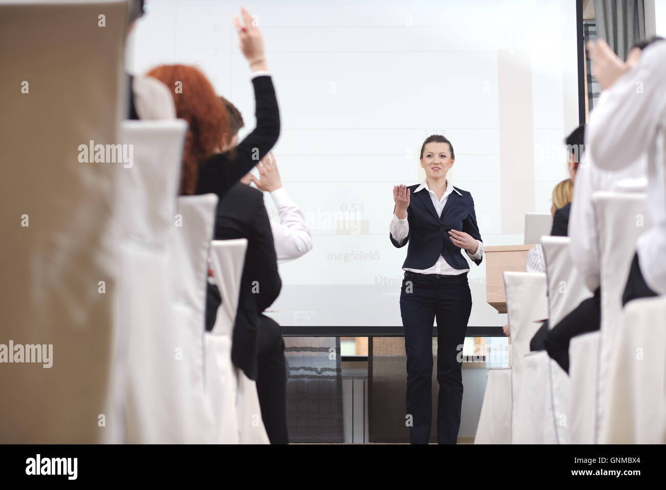 business woman giving presentation Stock Photo - Alamy