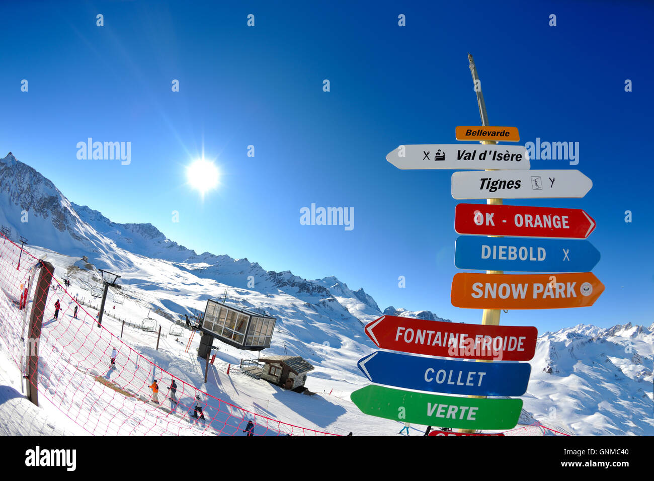 Sign board at High mountains under snow in the winter Stock Photo - Alamy