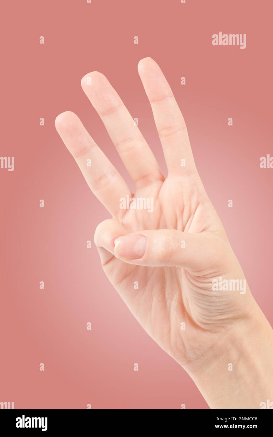 Female hands counting number three isolated on white Stock Photo - Alamy