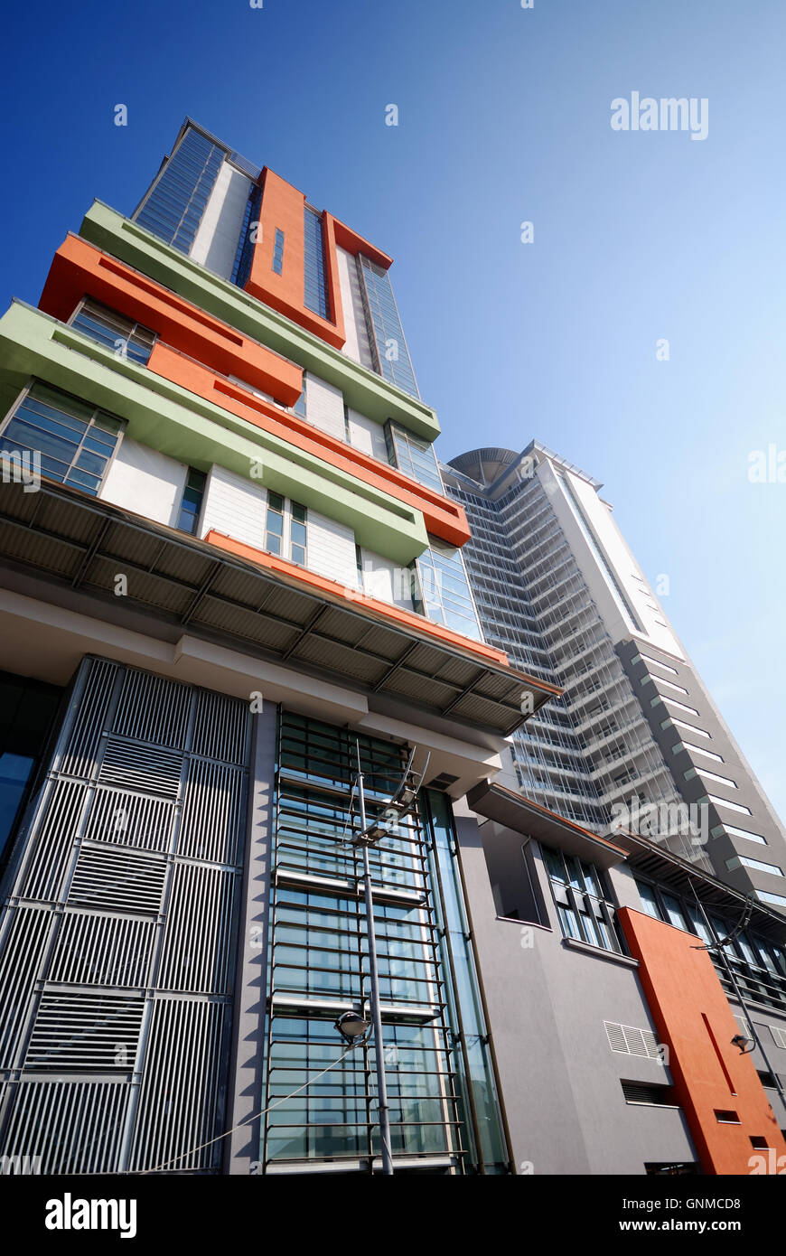 modern building at sunny day and clear blue sky Stock Photo - Alamy