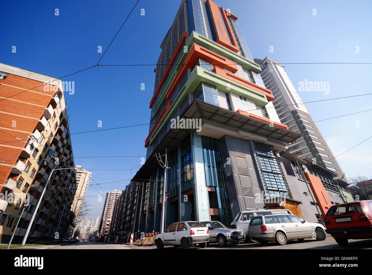 modern building at sunny day and clear blue sky Stock Photo - Alamy