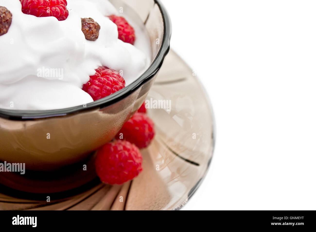 Ice Cream Whipped Cream And Raspberry Stock Photo Alamy