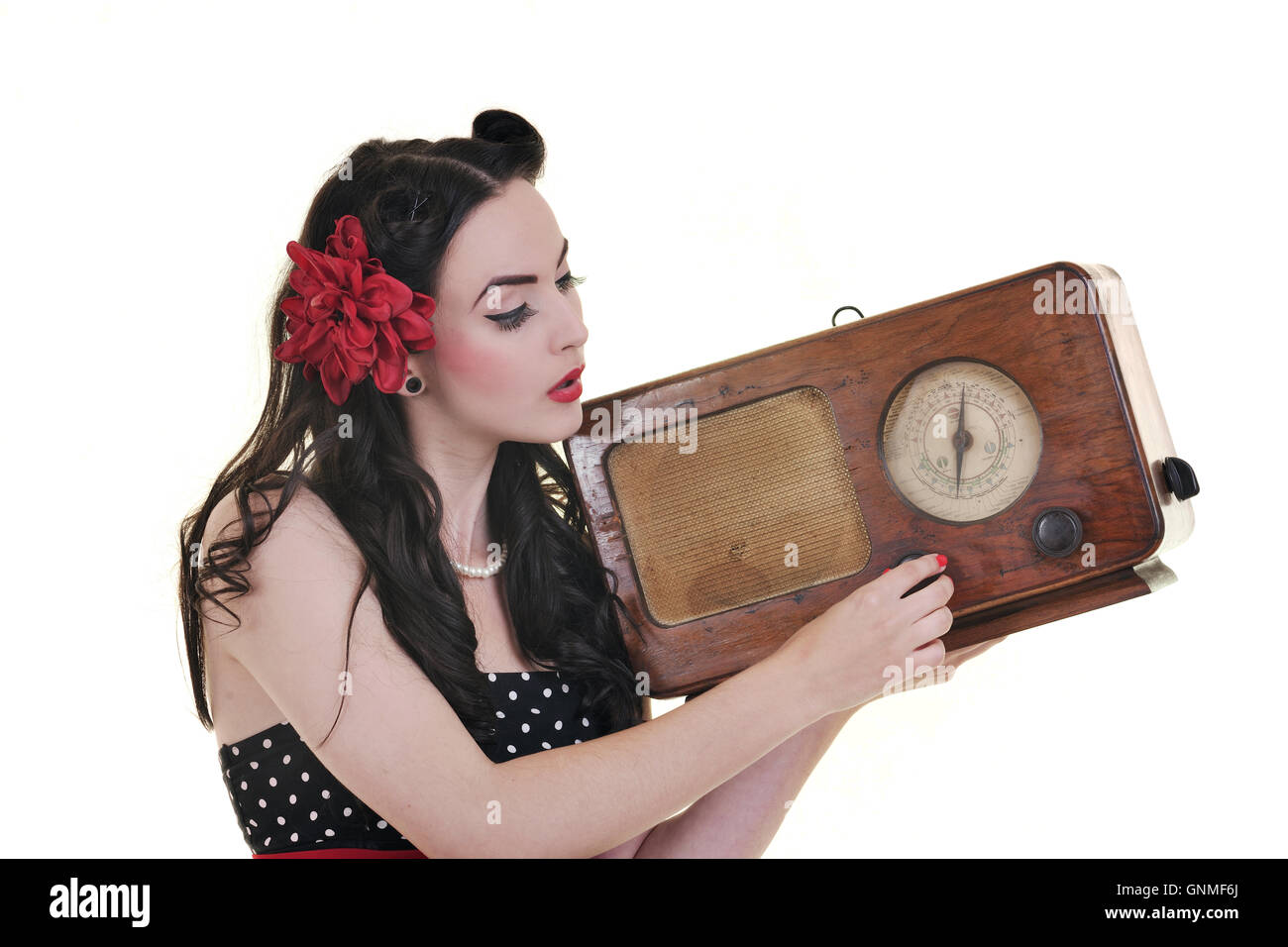 pretty girl listening music on radio Stock Photo - Alamy