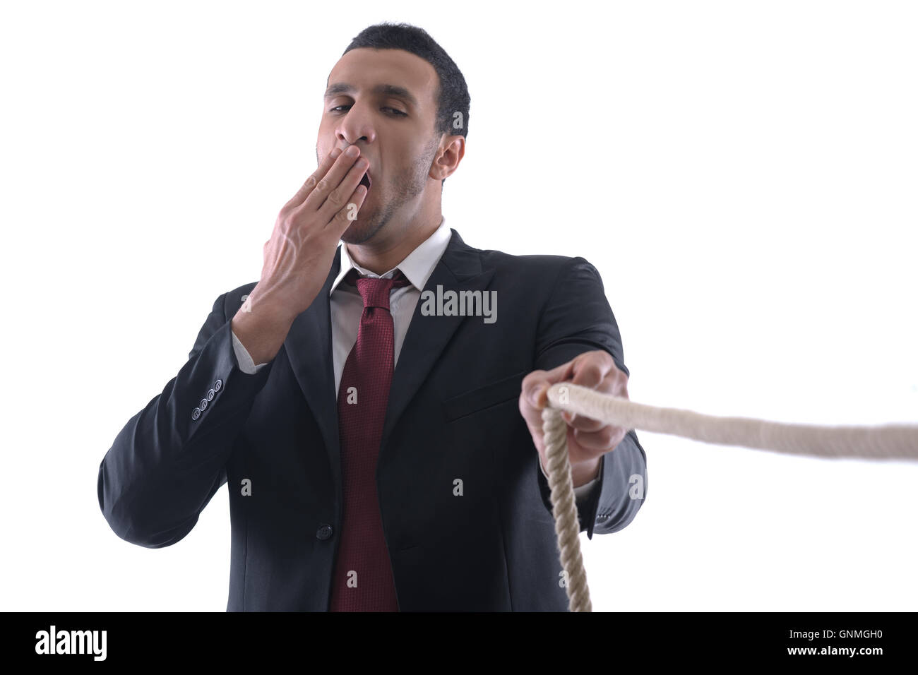 business man with rope isolated on white background Stock Photo - Alamy