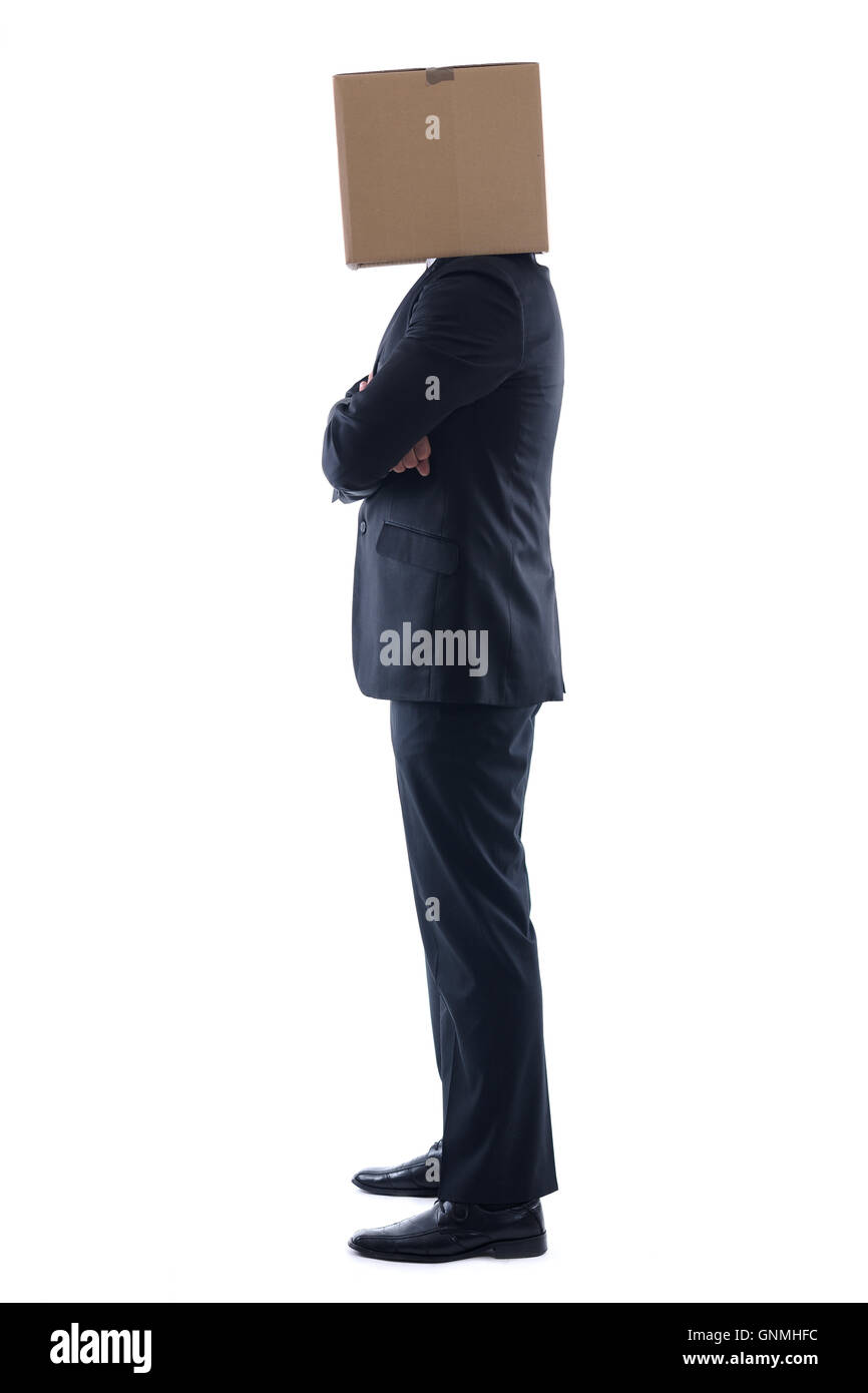 business man with an box on his head Stock Photo - Alamy