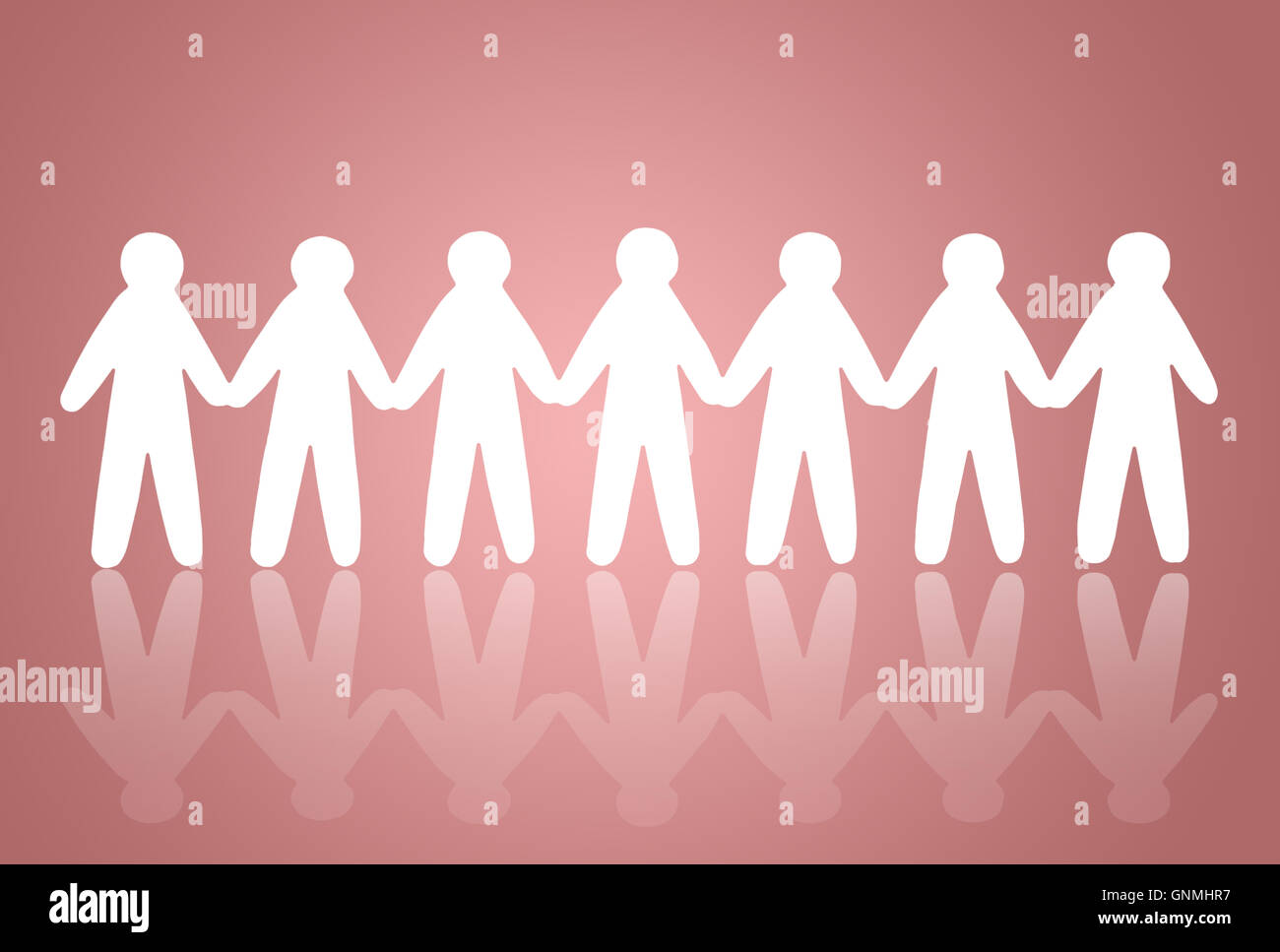 team of paper people on pink background Stock Photo - Alamy