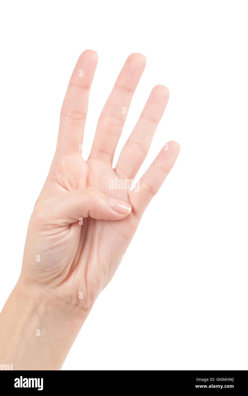 Hand Gesture - Number Four isolated on white Stock Photo - Alamy