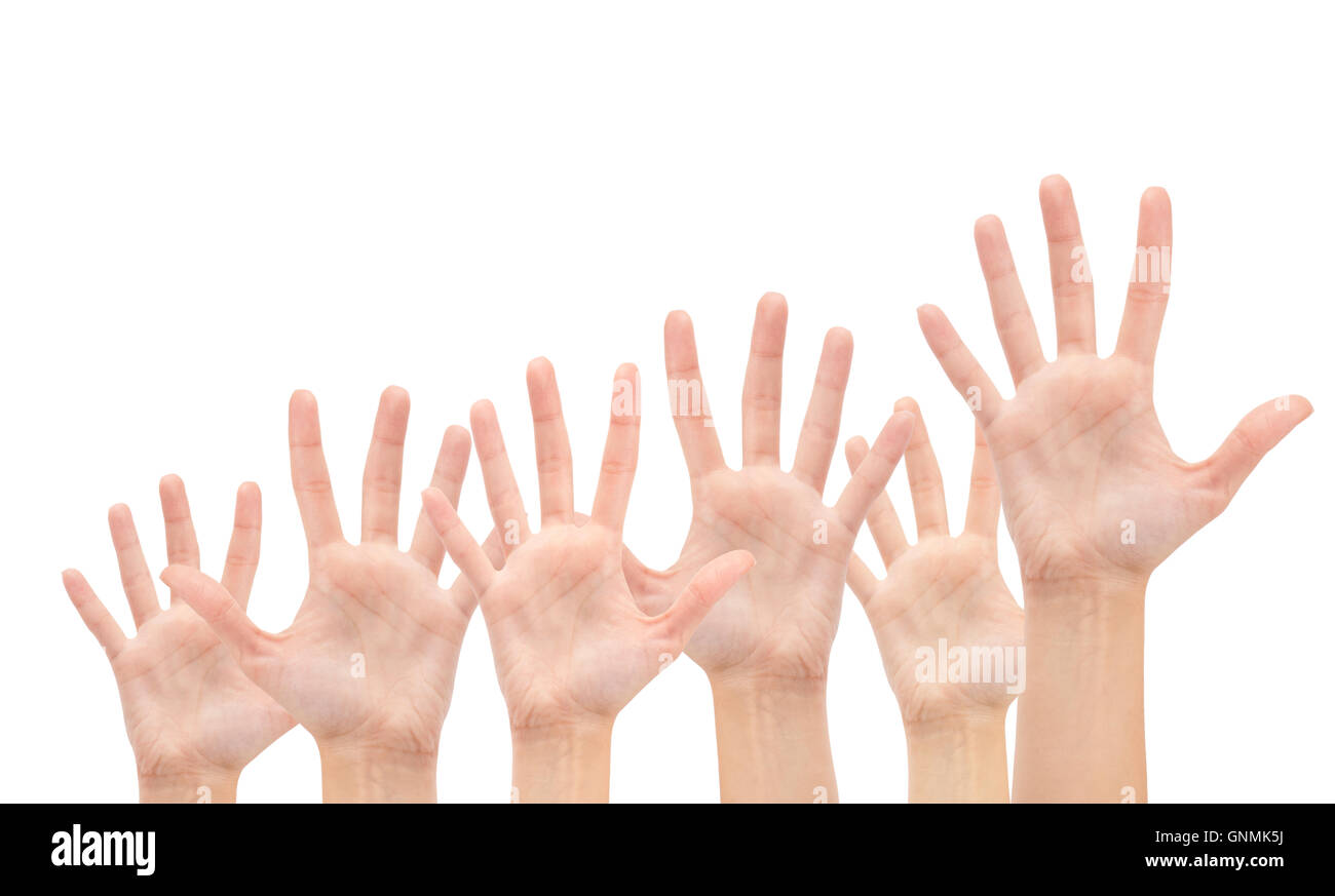Group of Hands in the air isolated on white background Stock Photo - Alamy