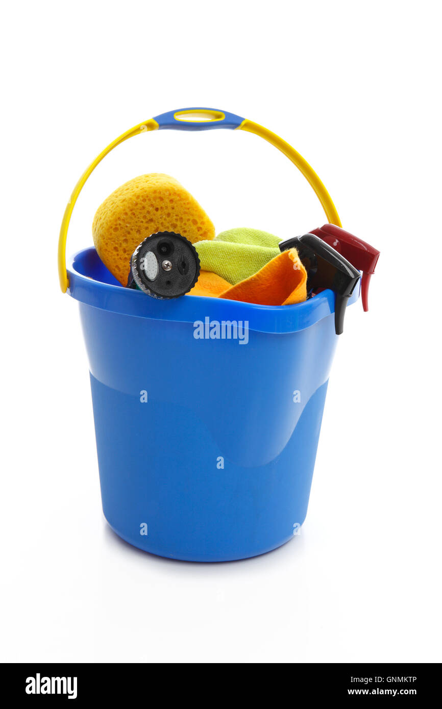 Bucket and car cleaning products Stock Photo - Alamy