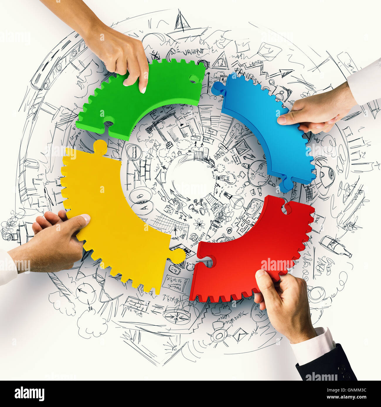 Teamwork and integration concept with puzzle pieces of gear 3D ...