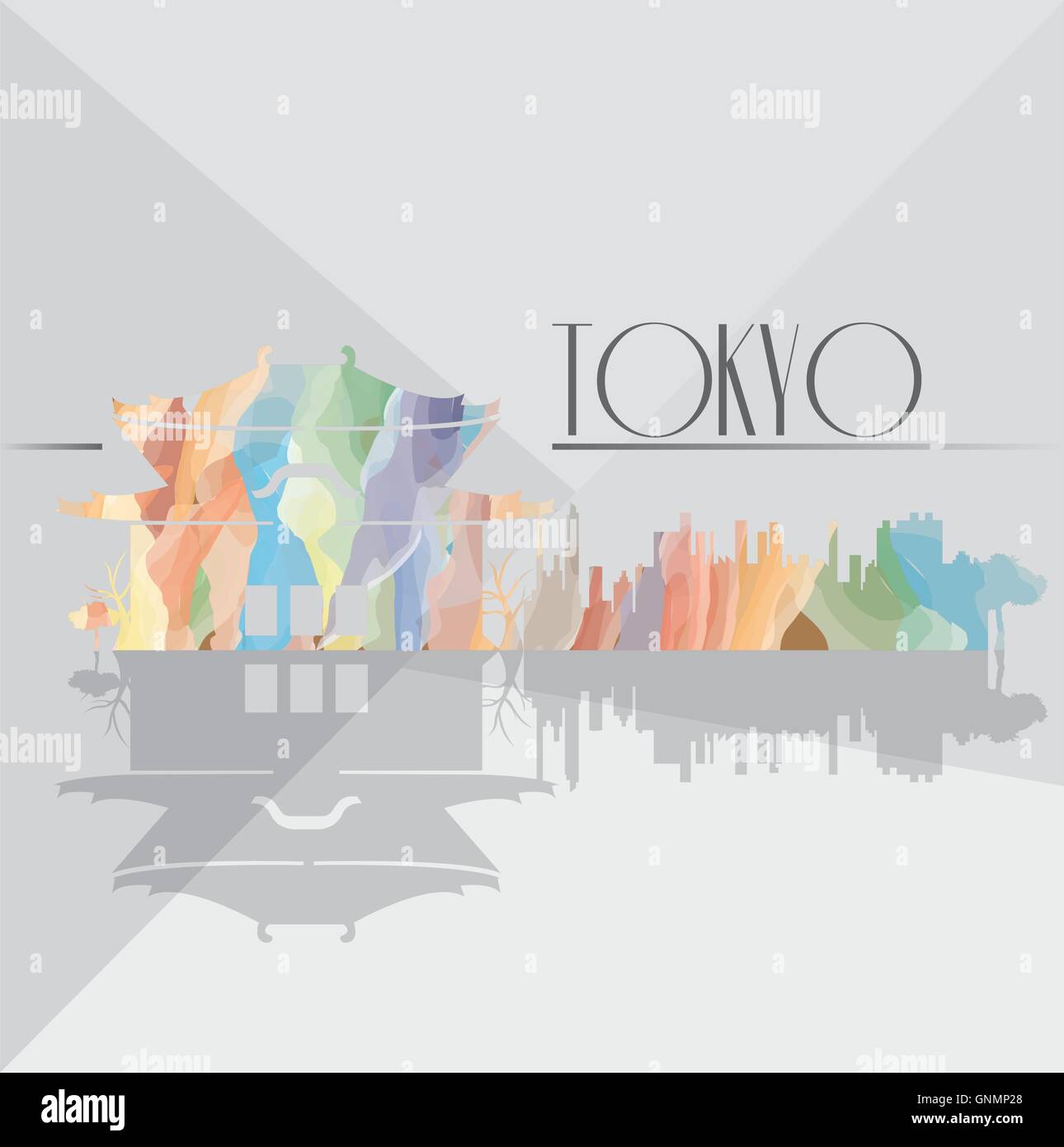 Isolated textured cityscape of Tokyo on a grey background Stock Vector ...