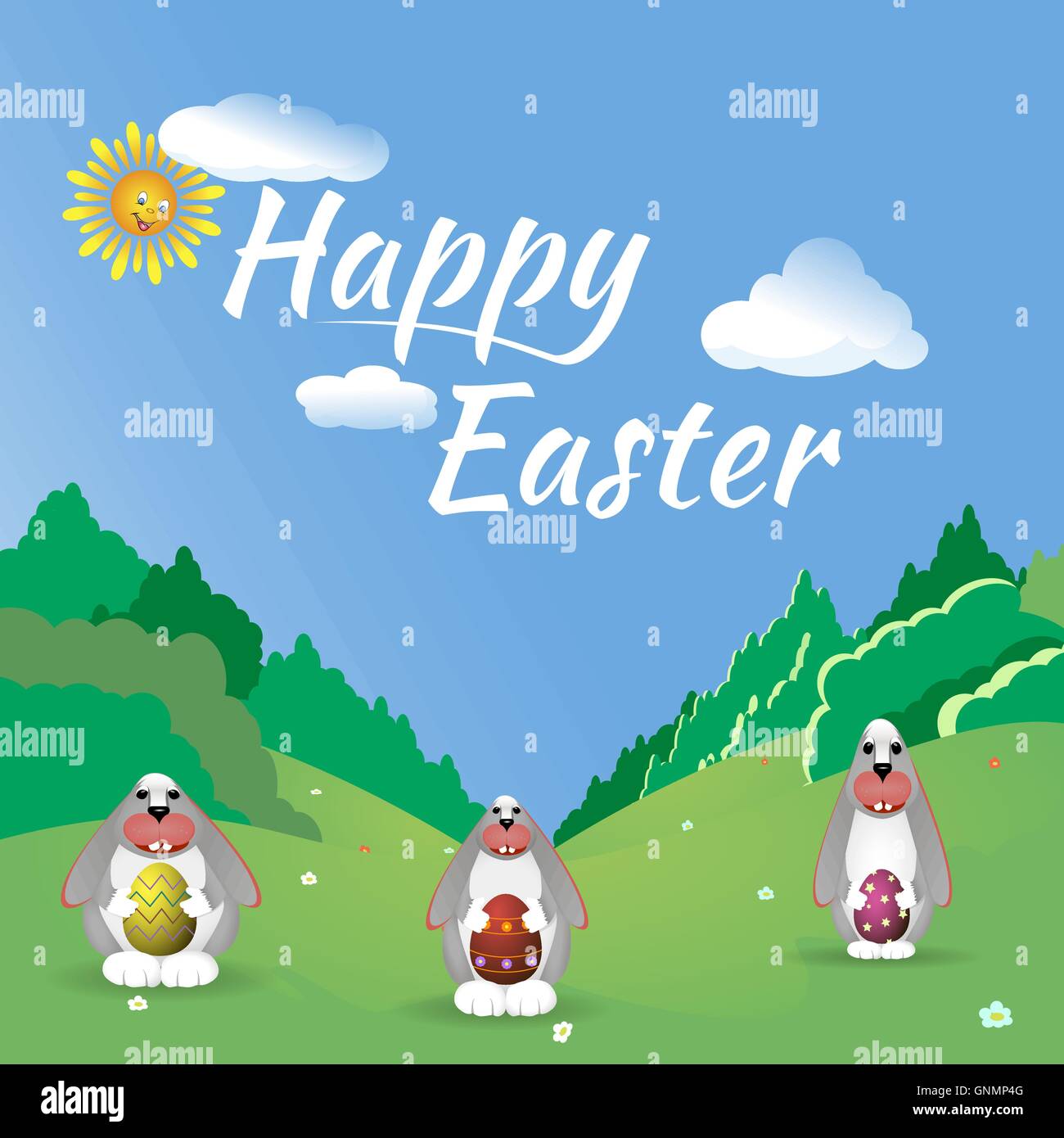 Three Easter bunny in the forest glade Stock Vector Image & Art - Alamy