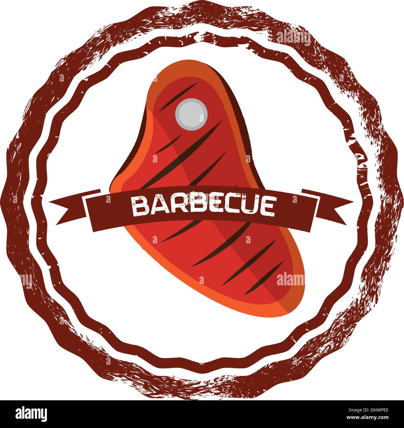 Isolated textured label with a ribbon with text and a piece of meat ...