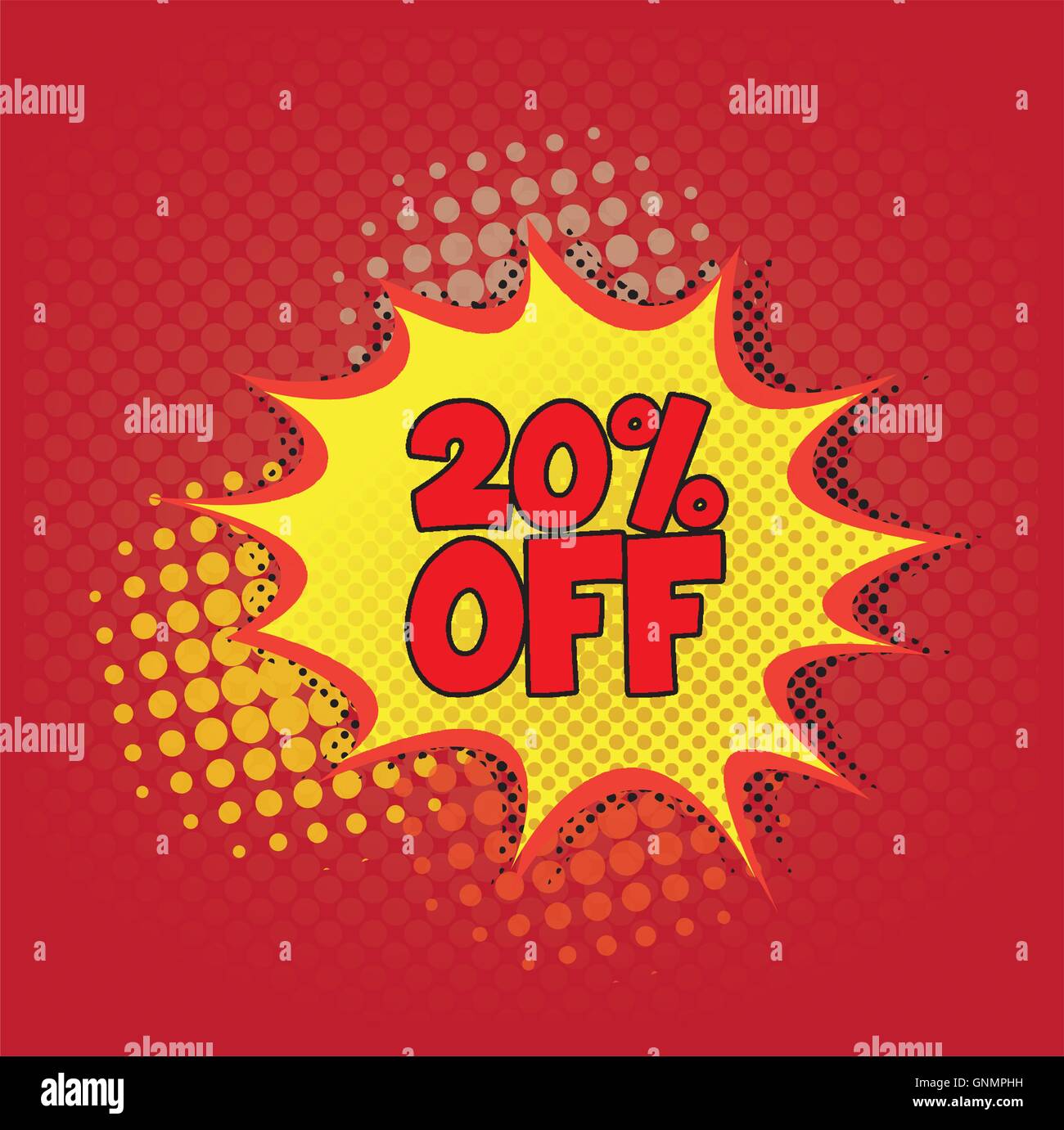 Isolated comic expressions for a discount purpose on a red textured ...