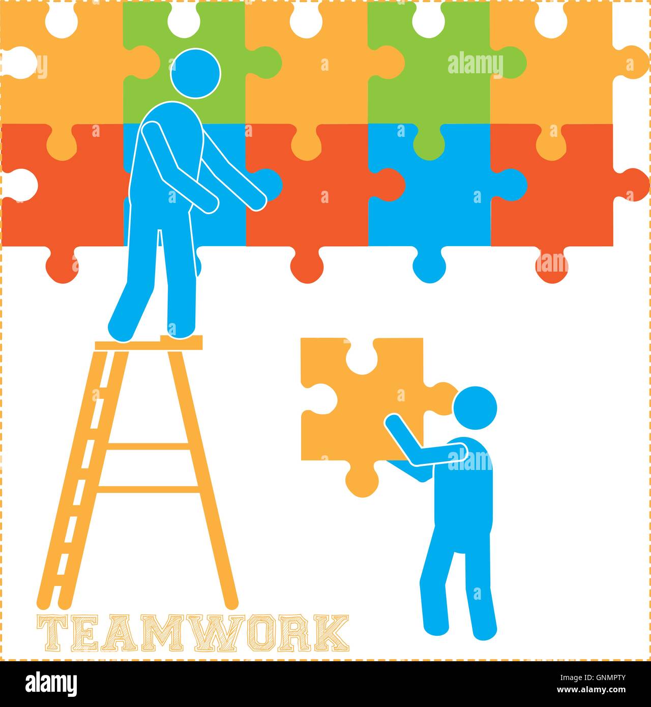 Pair of men working together to complete a puzzle Stock Vector Image ...