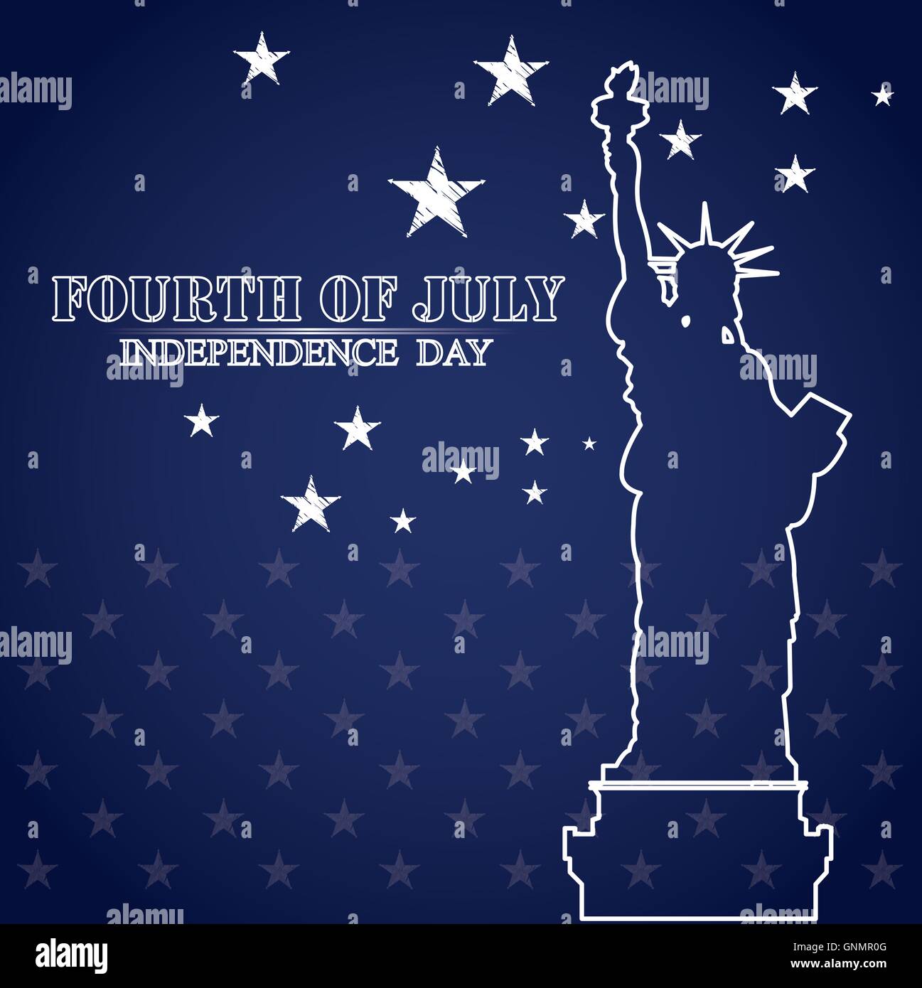 Colored background with text, stars and a silhouette of the statue of ...