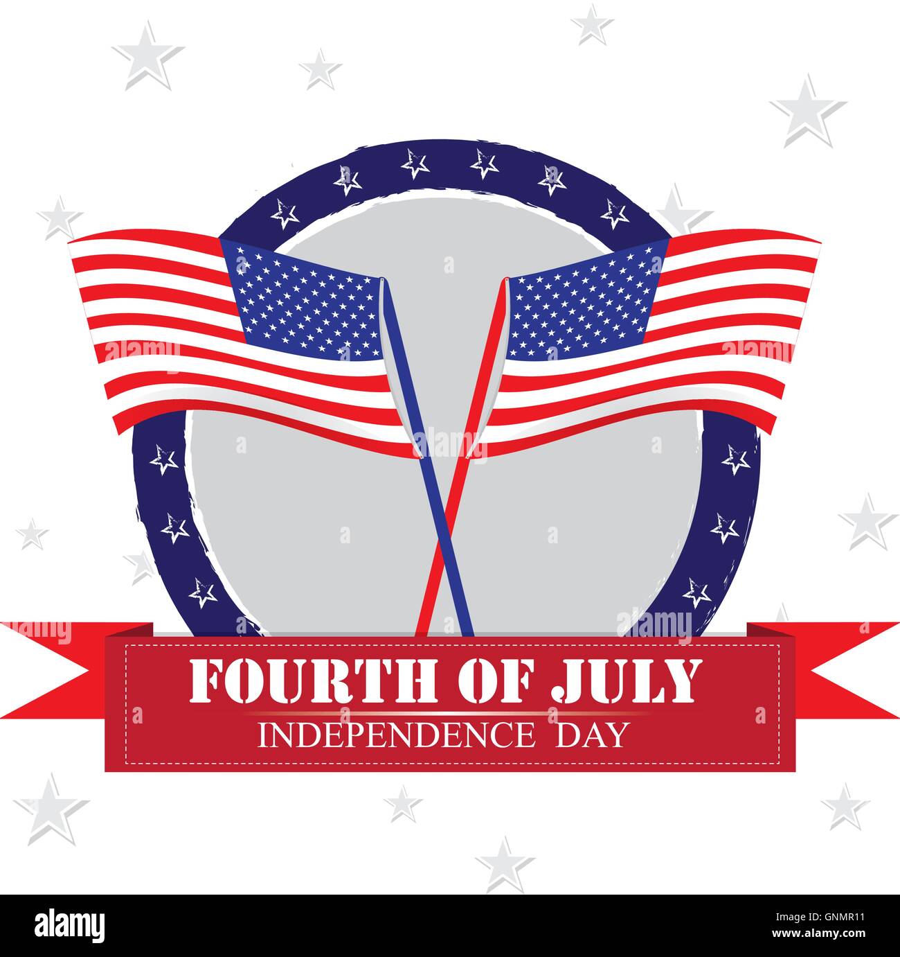 Isolated banner with a pair of american flags and a ribbon with text ...