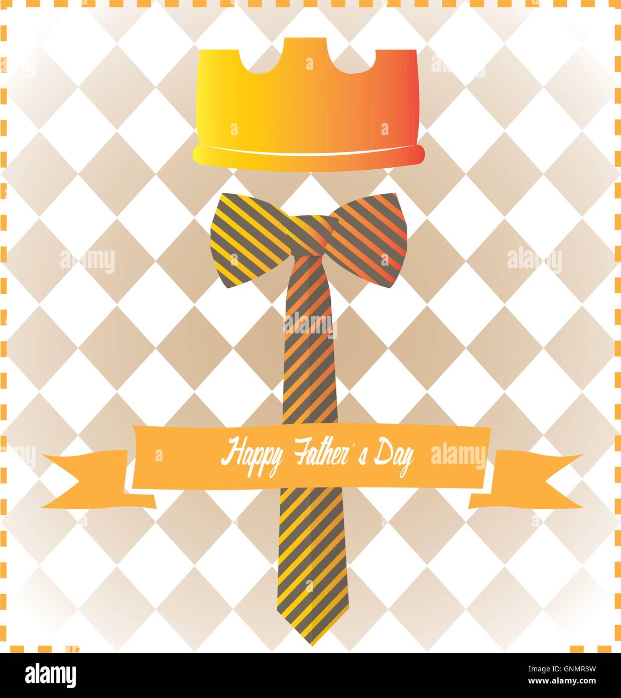 Textured background with a ribbon with text, a crown icon and a necktie ...