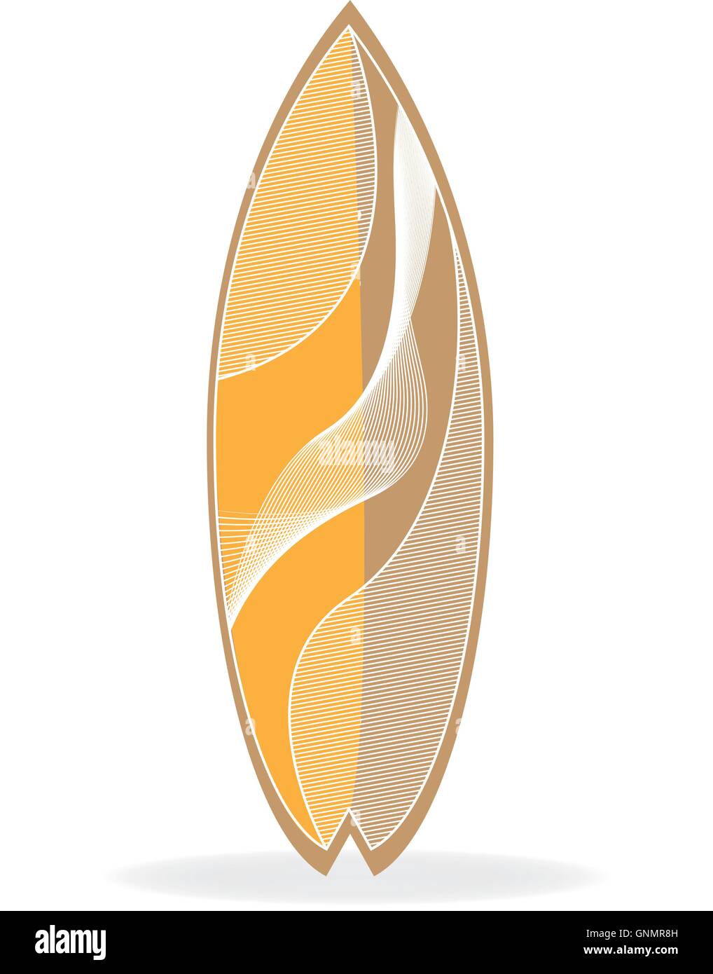Isolated surfboard with a texture with some stripes on a white ...