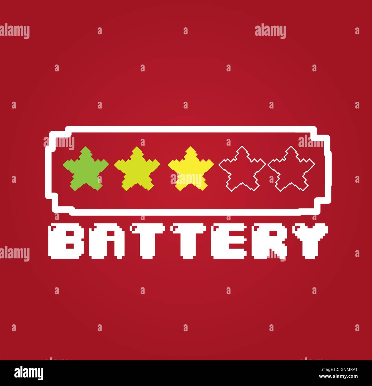 Isolated battery bar with text and stars on a red background Stock ...