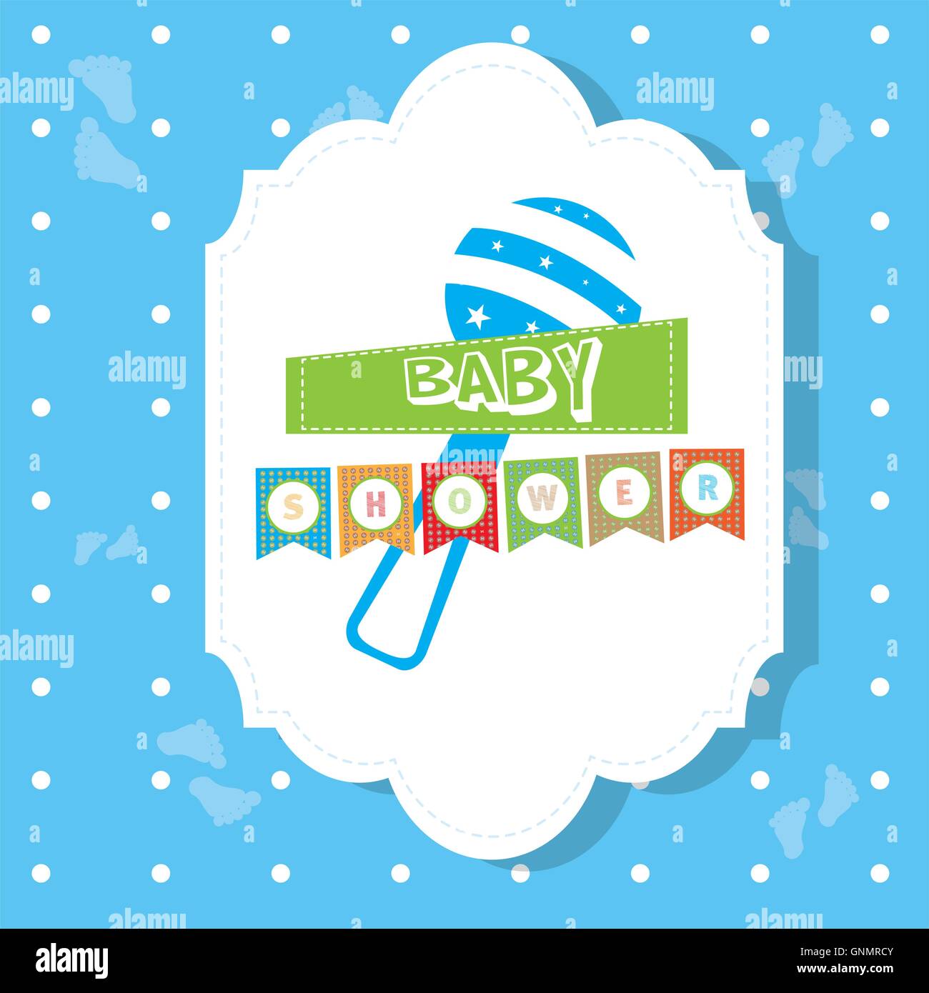 Isolated sticker with text and a baby shaker on a textured background ...
