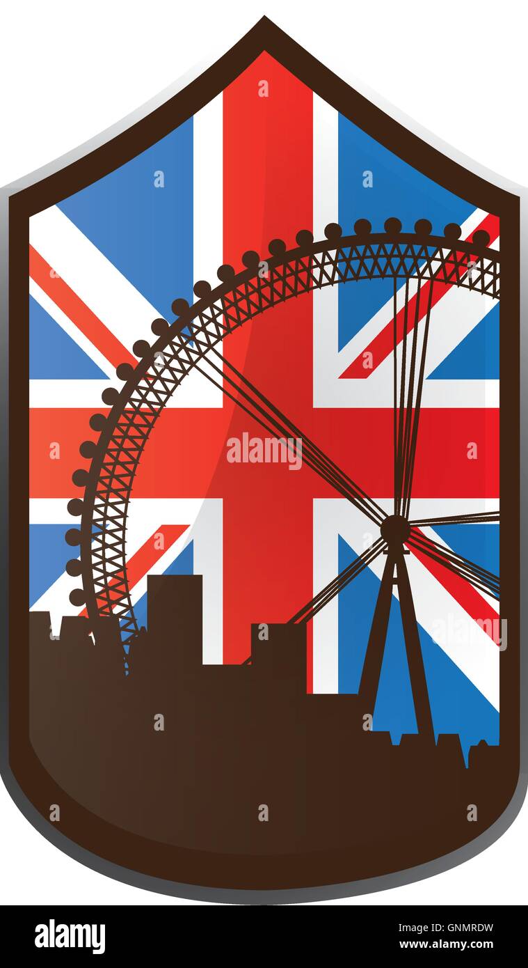 Isolated banner with the flag of the United Kingdom and a silhouette of ...
