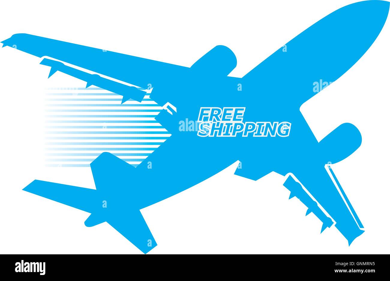 Isolated silhouette of an airplane with text as a free delivery icon ...