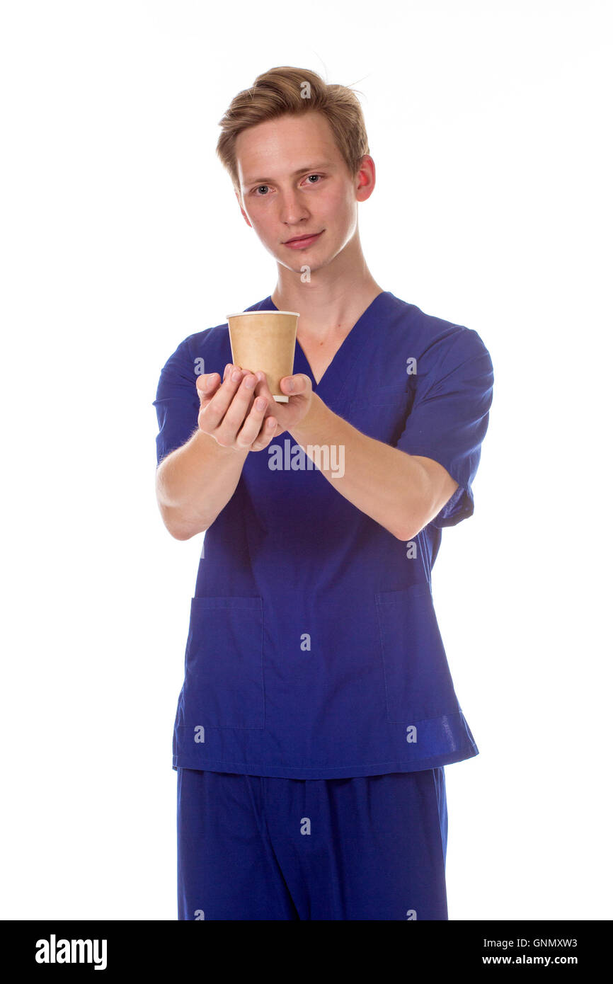 Doctor giving a cup of tea, isolated on white background Stock Photo ...