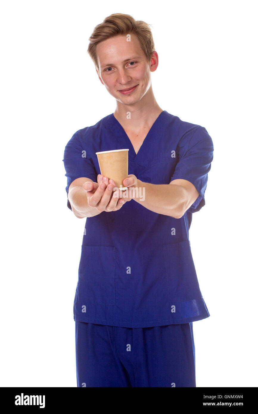 Doctor giving a cup of tea, isolated on white background Stock Photo ...