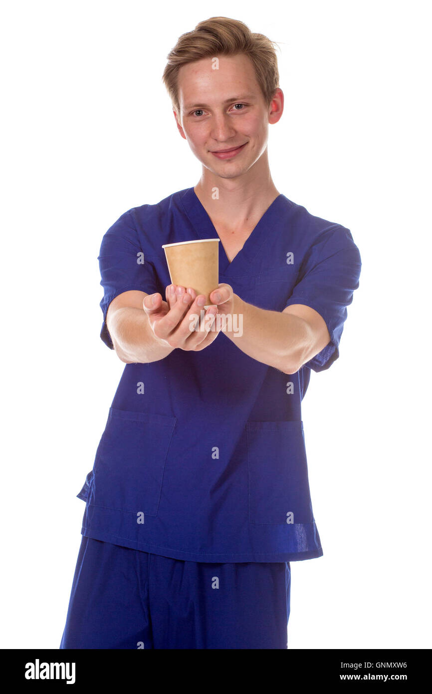 Doctor giving a cup of tea, isolated on white background Stock Photo ...