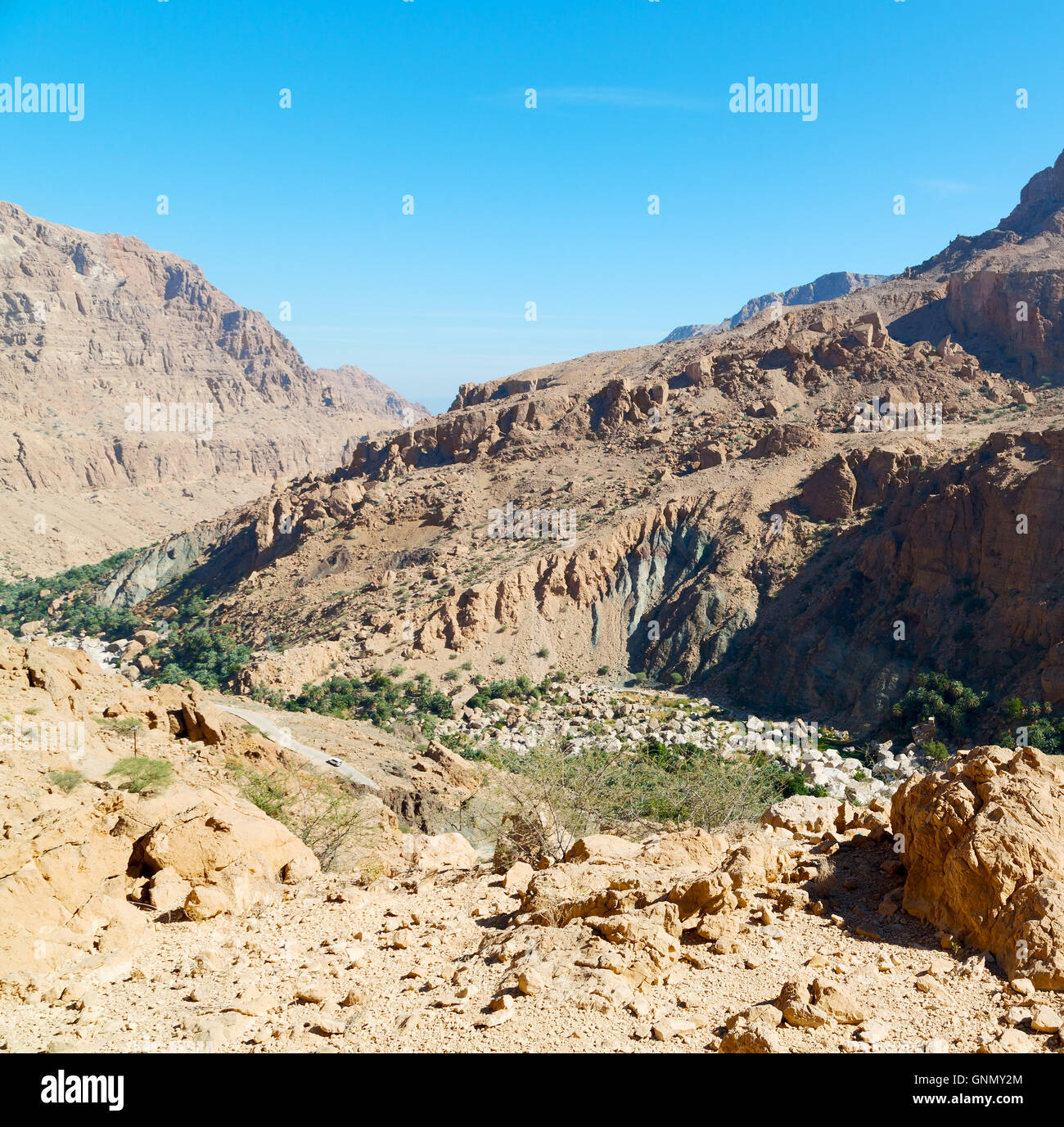 gorge and canyon the deep cloudy sky in oman the old mountain Stock ...