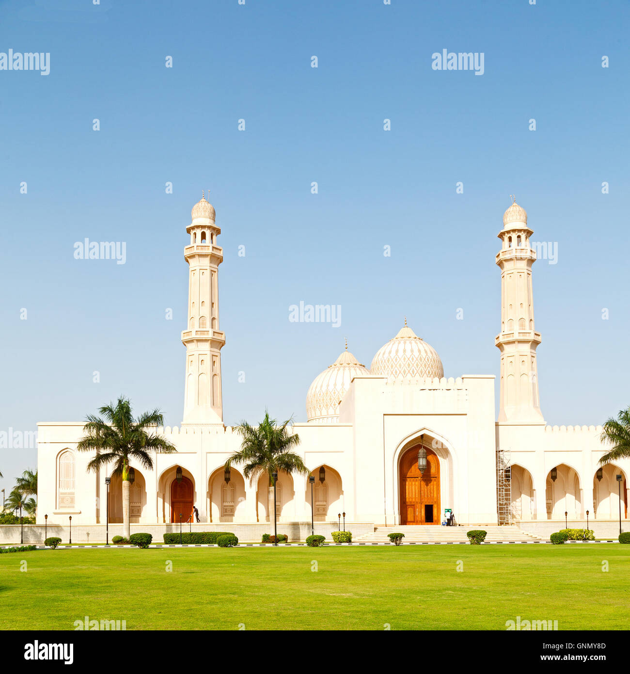 minaret and religion in clear sky in oman muscat the old mosque Stock ...