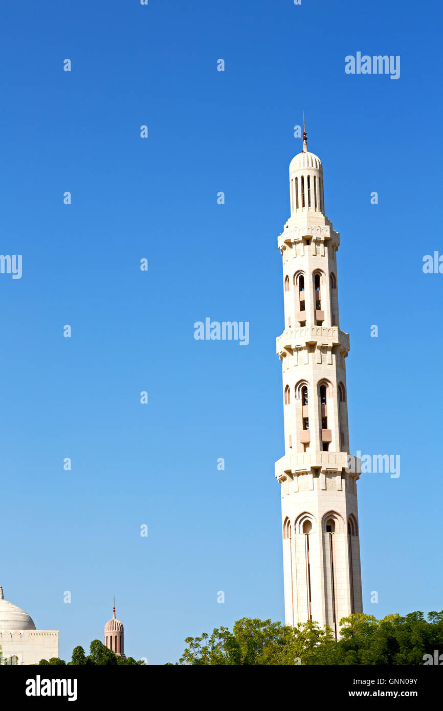 minaret and religion in clear sky in oman muscat the old mosque Stock ...