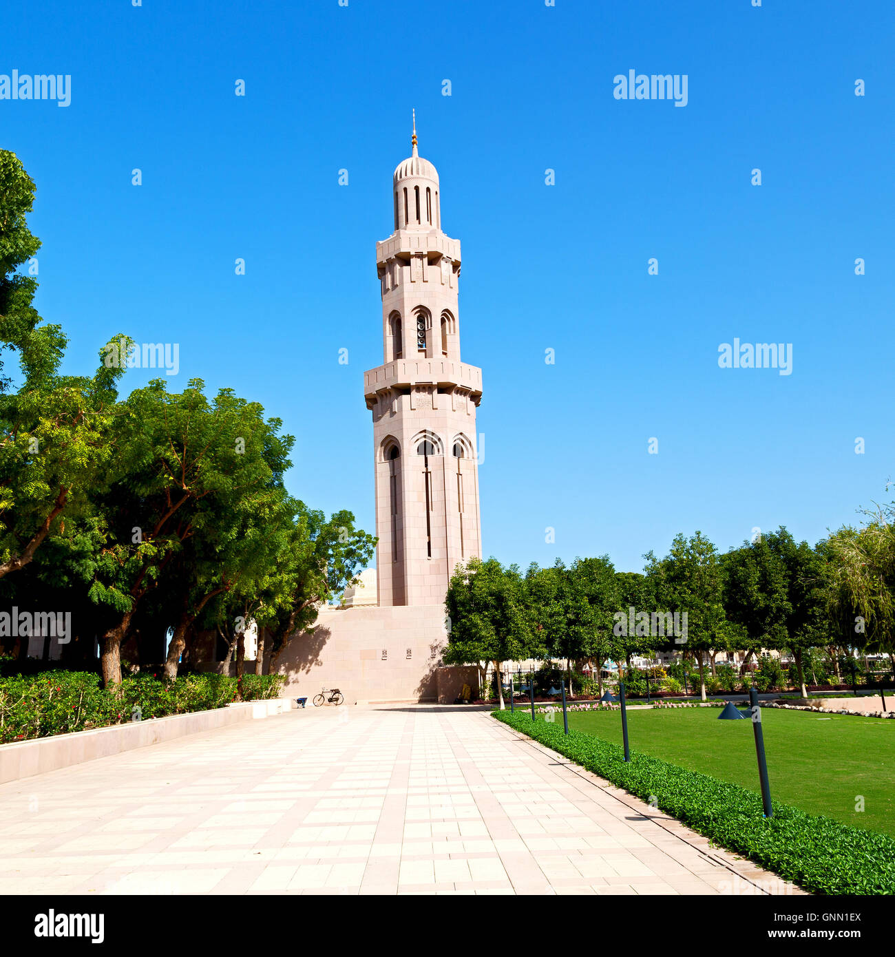 minaret and religion in clear sky in oman muscat the old mosque Stock ...