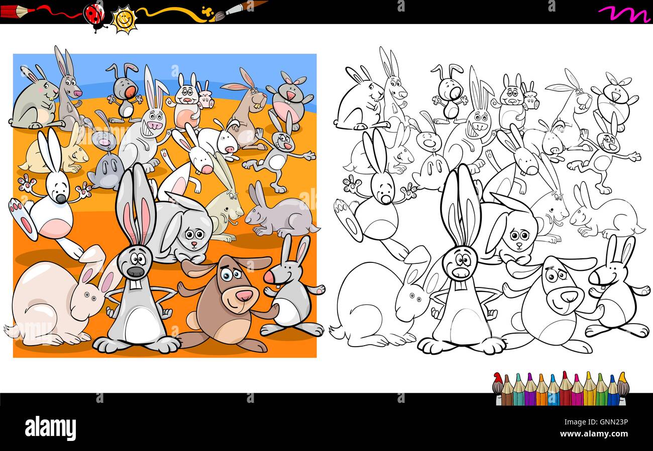 Cartoon Illustration of Rabbit Animal Characters Coloring Book Activity ...