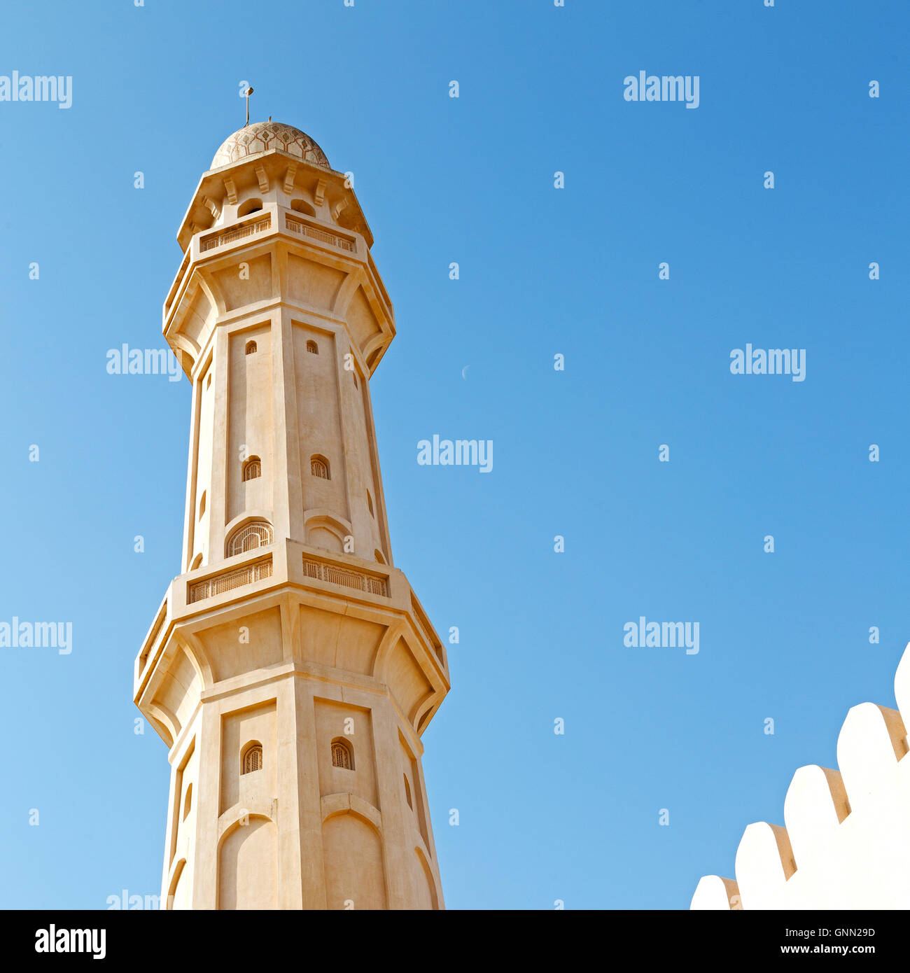 minaret and religion in clear sky in oman muscat the old mosque Stock ...