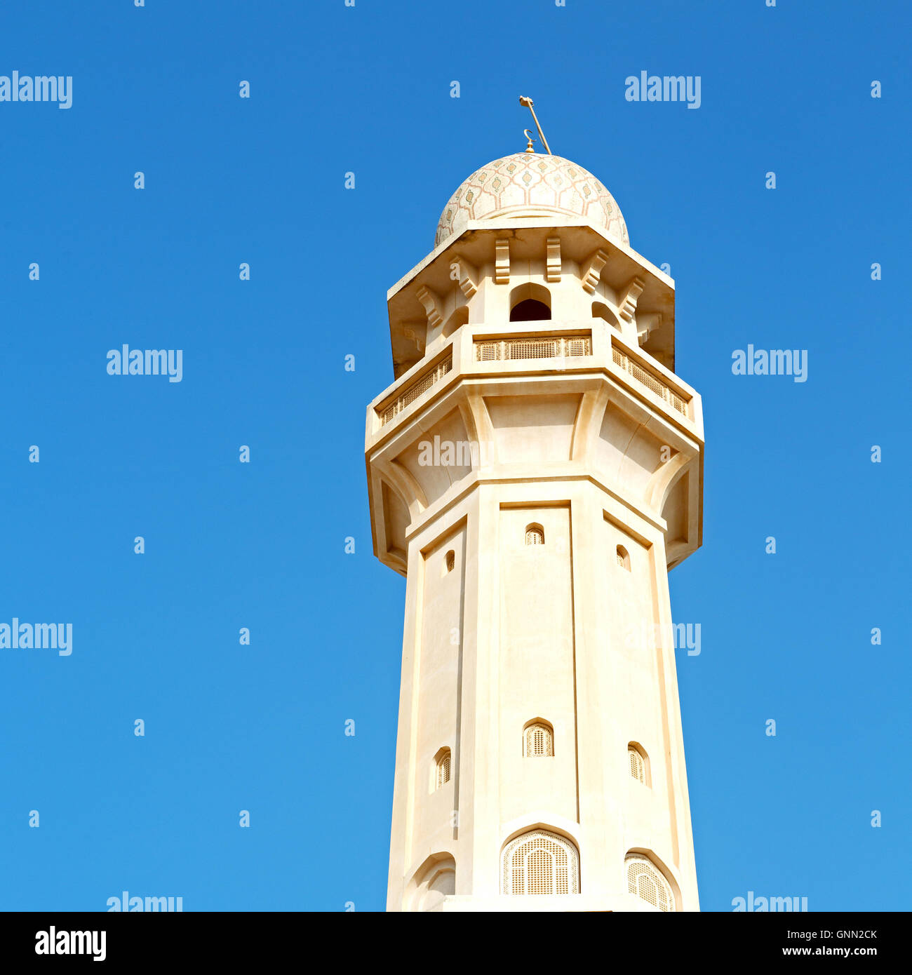 minaret and religion in clear sky in oman muscat the old mosque Stock ...