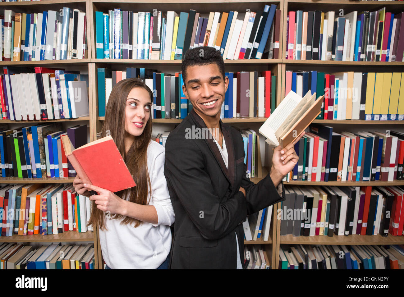Students in library Stock Photo - Alamy