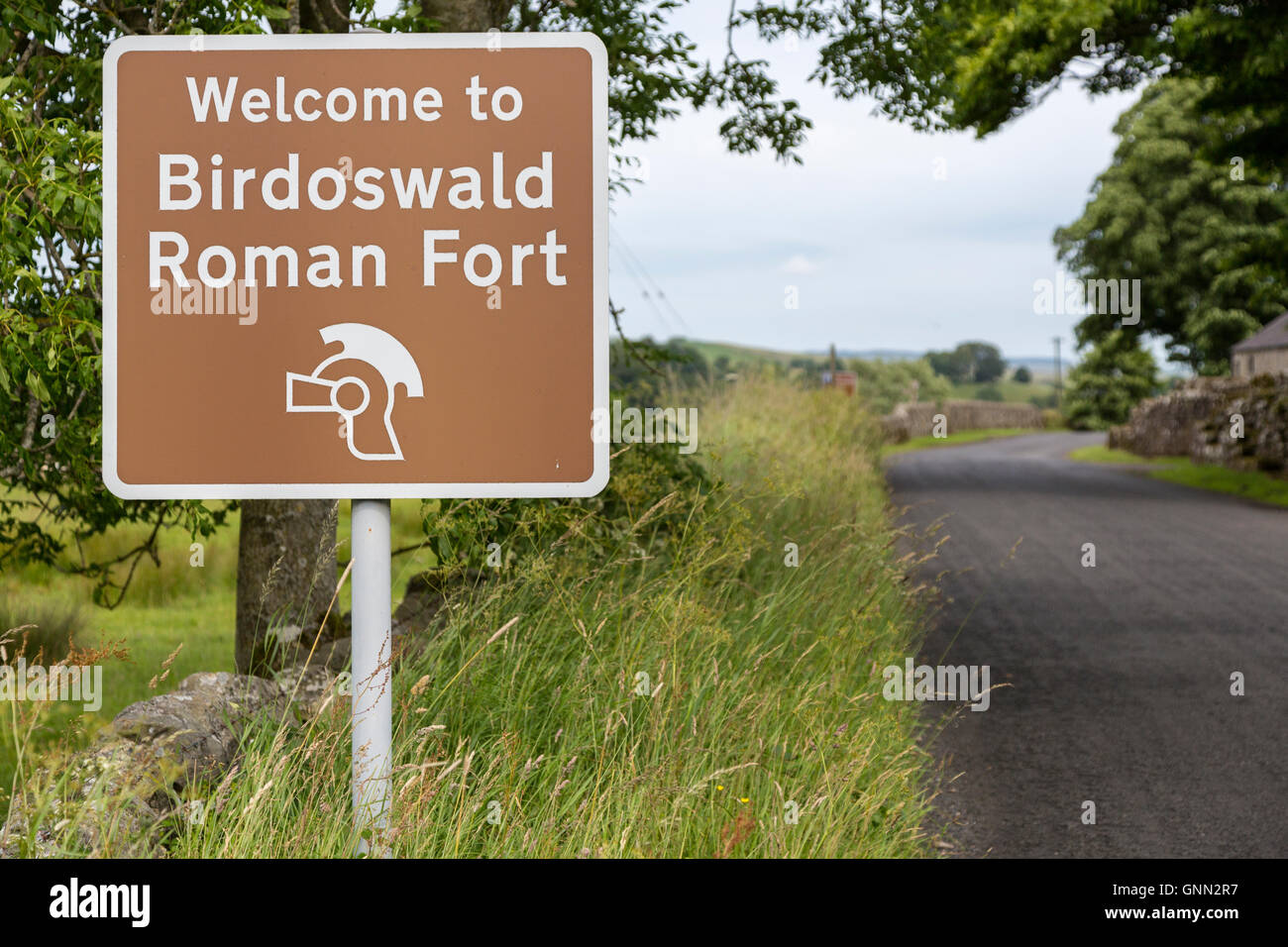 Cumbria, England, UK. Birdoswald Fort Sign, Hadrian's Wall Footpath ...