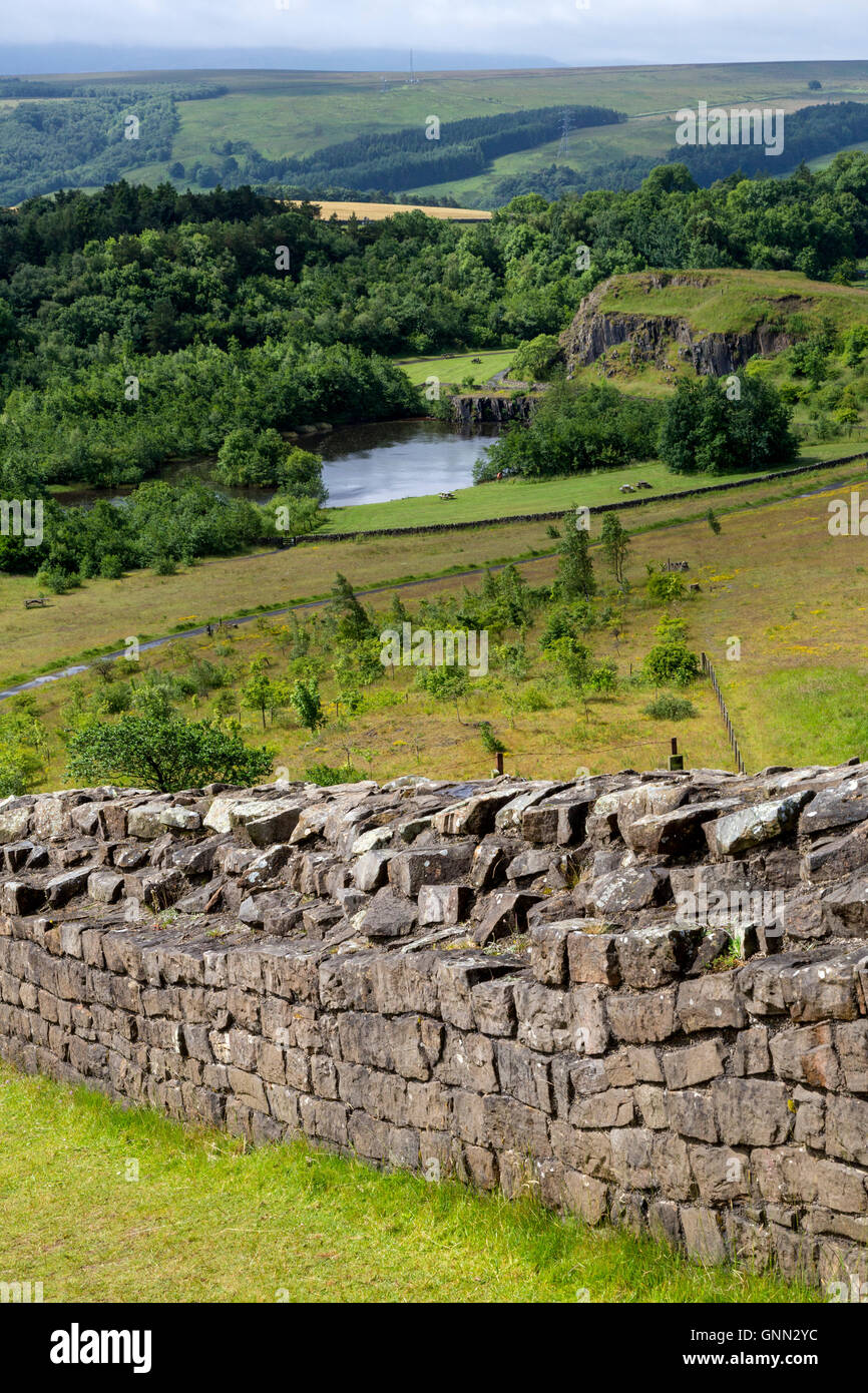 Northumberland, UK, England. Hadrian's Wall above Walltown Quarry, near ...