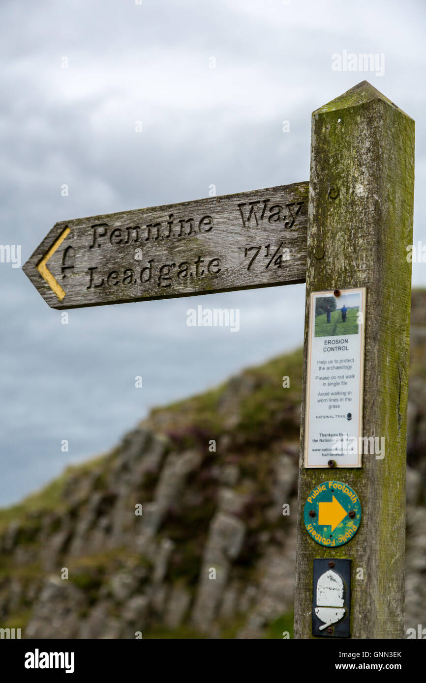 Northumberland, England, UK. Trail Marker for Pennine Way, where it ...
