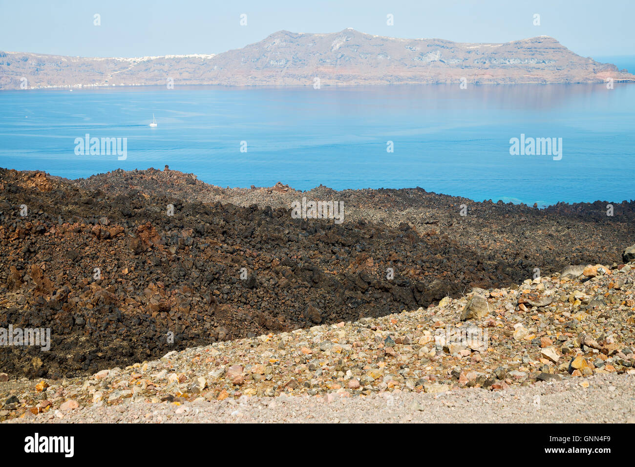 volcanic land in europe santorini greece sky and mediterranean sea ...