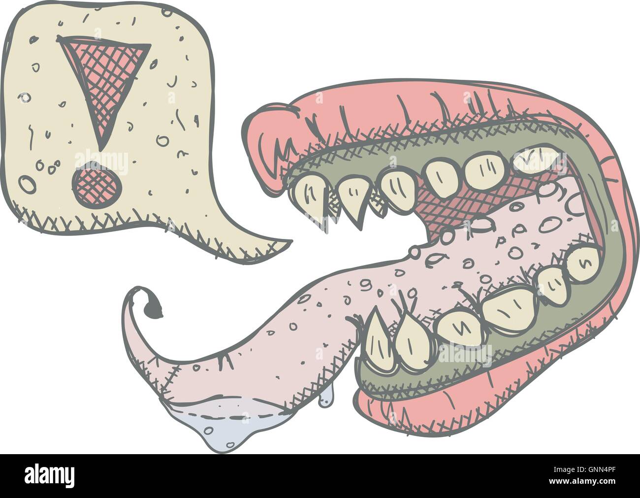 Screaming mouth doodle creepy vector illustration with fill and color ...
