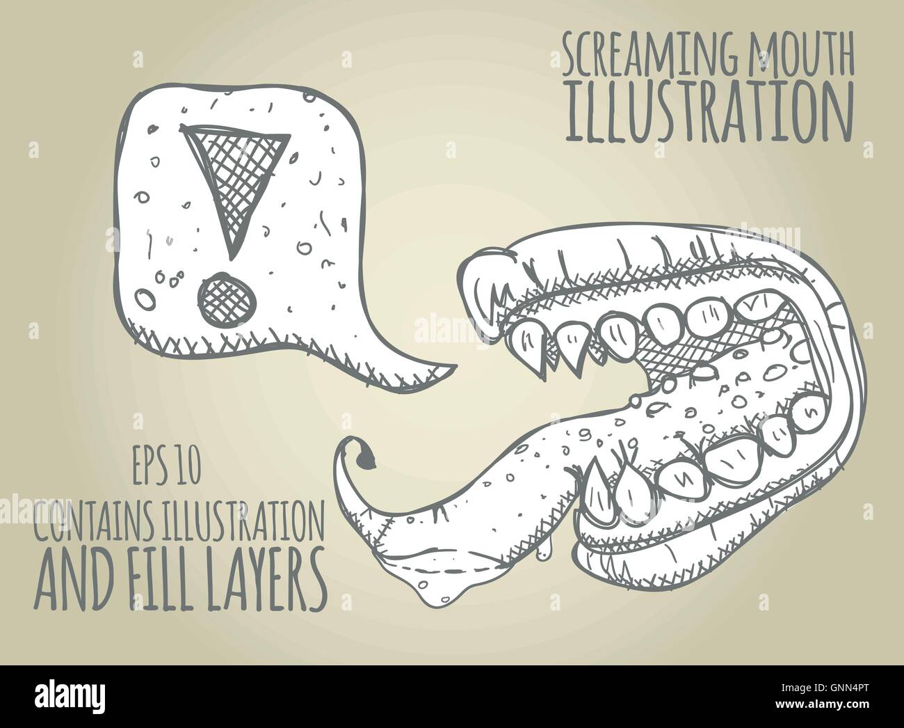 Screaming mouth doodle creepy vector illustration with fill and outline ...